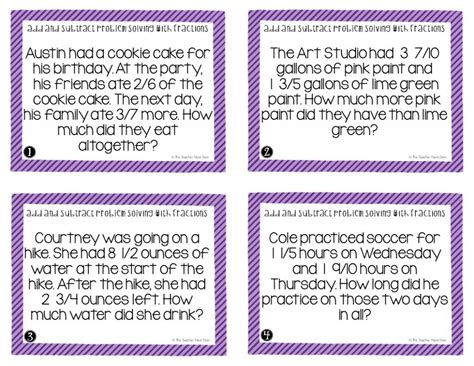 5th Grade Add And Subtract Fractions Problem Solving Task Cards The