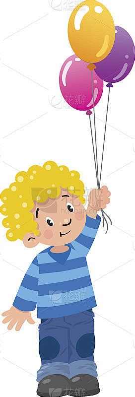 带着气球的有趣小男孩