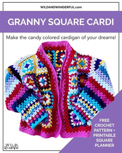 Granny Square Cardigan Pattern Printable Square Planner Wildwanderful
