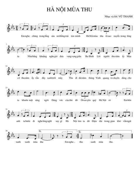 HÀ NỘi MÙa Thu Sheet Music For Piano Solo