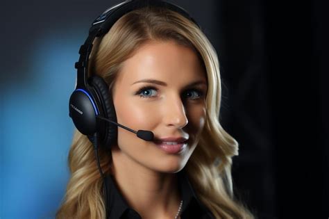Premium Photo A Woman Wearing A Headset With A Microphone