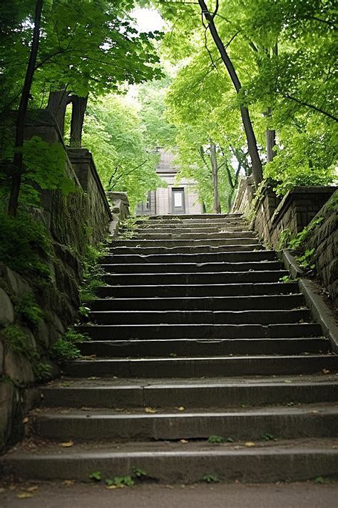 Stone Stairs Leading Up To Greenery Background Wallpaper Image For Free