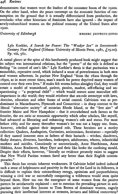 Lyle Koehler A Search For Power The “weaker Sex” In Seventeenth Century New England Urbana