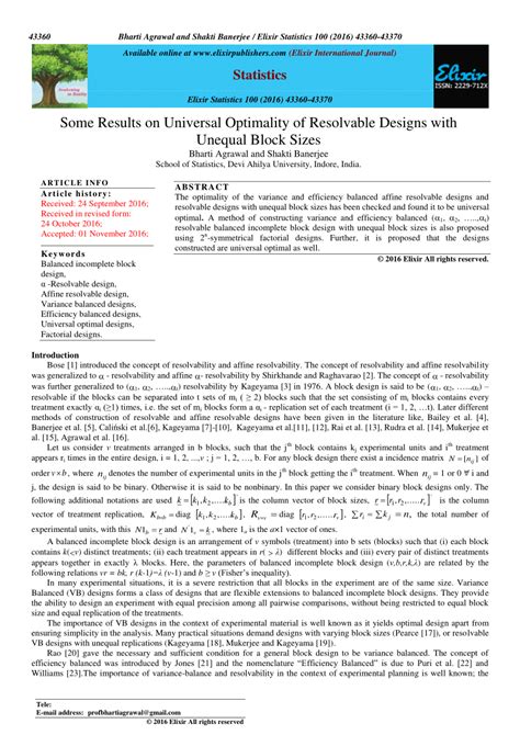 Pdf Some Results On Universal Optimality Of Resolvable Designs With Unequal Block Sizes