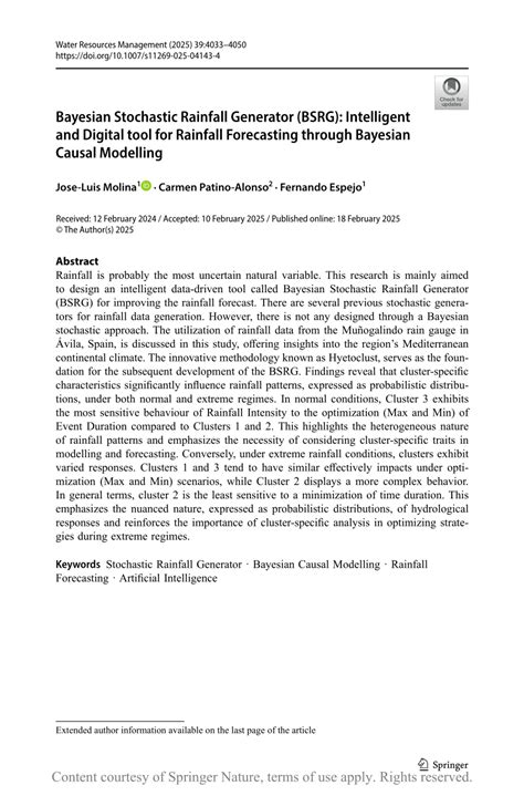 Pdf Bayesian Stochastic Rainfall Generator Bsrg Intelligent And Digital Tool For Rainfall