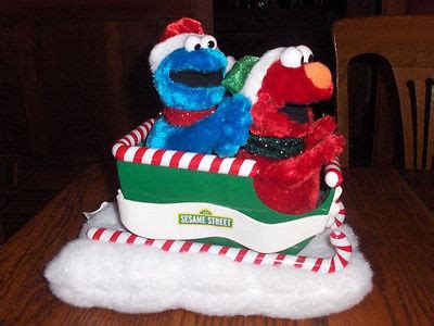 Gemmy Sesame Street Elmo And Cookie Monster Plush On Sled Sleigh
