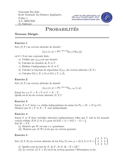 Serie Td Proba 2020 2021 Gmec1 1 Pdf Loi Normale Variance