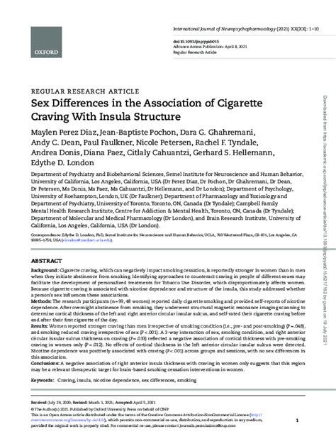 Pdf Sex Differences In The Association Of Cigarette Craving With
