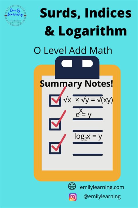 Summary Notes For Surds Indices And Logarithm O Level Add Math Emily Learning