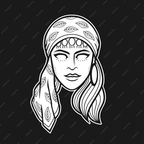 Premium Vector Black And White Illustration Gypsy Woman Head