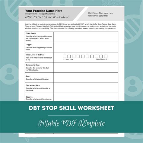 Dbt Stop Skill Worksheet Editable Fillable Pdf Template For