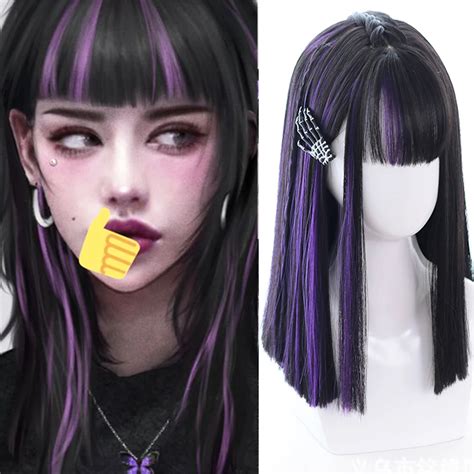 Black Hair With Purple Bangs