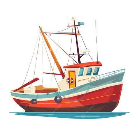 Barco De Pesca Coloridos Barcos Pequeños En Diseño Plano Png Dibujos