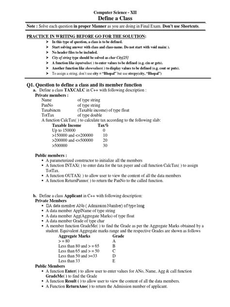 Q1 Question To Define A Class And Its Member Function Pdf Subroutine String Computer