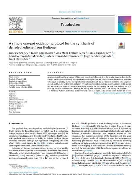 Pdf A Simple One Pot Oxidation Protocol For The Synthesis Of Dehydrohedione From Hedione