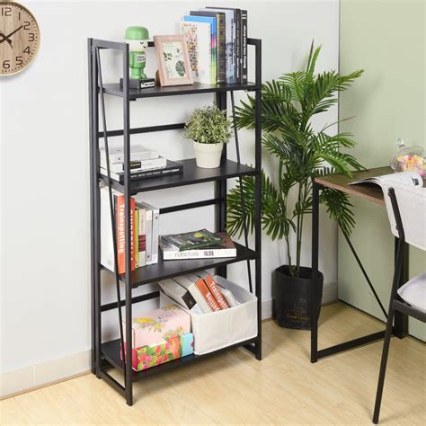 Homy Casa Folding Bookshelf Home Office Industrial Bookcase No Assembly Storage Shelves Vintage