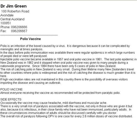 Immunisation Polio Mypractice