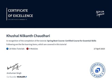 Springboot Backenddevelopment Scaler Certification Learningneverstops Khushal Chaudhari