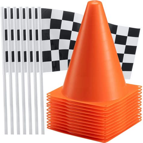 Bedwina Traffic Cones And Racing Checkered Flags 24 Pcs 12 Black