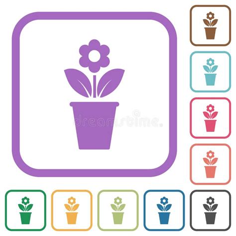 Flowerpot With Flower And Leaves Solid Simple Icons Stock Vector