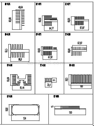 铝型材散热器截面图全套 散热器图纸dwg格式
