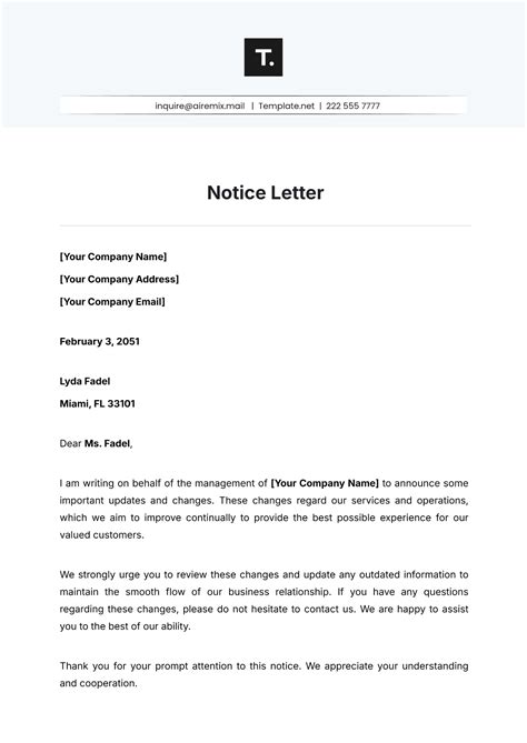 Free Notice Letter Template To Edit Online