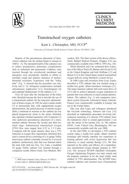 Transtracheal Oxygen