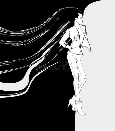 Stylish Fashion Model With Long Hair Fashion Girl Sketch Stock