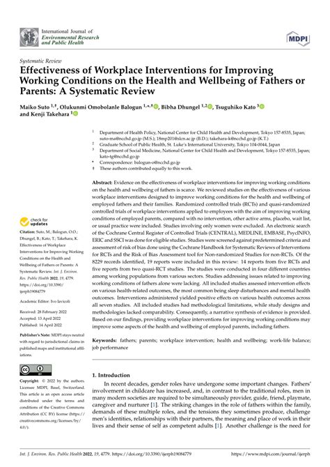 Pdf Effectiveness Of Workplace Interventions For Improving Working Conditions On The Health