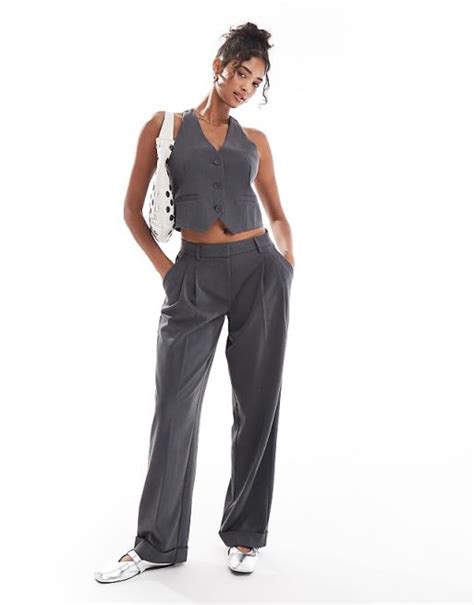 Only Ensemble Gilet De Tailleur Et Pantalon Gris Foncé Asos