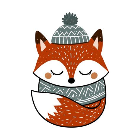 Premium Vector Cute Winter Sleeping Fox In Nordic Style Drawing