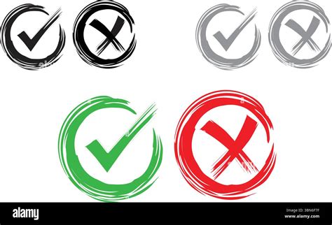 Grungy Check Mark And Cross X Mark Circle Icons Set Stock Vector Image