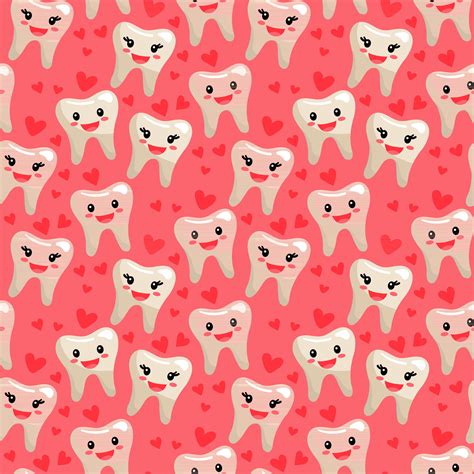 A Pattern Of Funny Cute Healthy Teeth With Hearts Theme Lovers Crooked