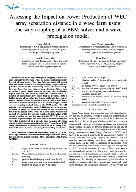 Pdf Assessing The Impact On Power Production Of Wec Array Separation