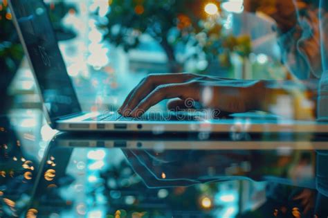 Close Up Of Hands Typing On A Laptop Keyboard Illuminated By Colorful