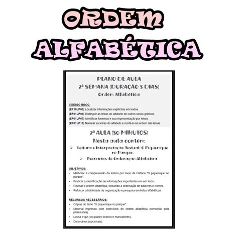 3º Ano Fundamental Ordem Alfabética O Piquenique No Parque