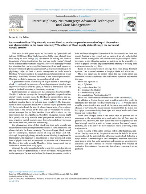 Pdf Letter To The Editor Why Do Scalp Wounds Bleed So Much Compared