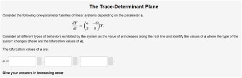 Solved The Trace Determinant PlaneConsider The Following Chegg