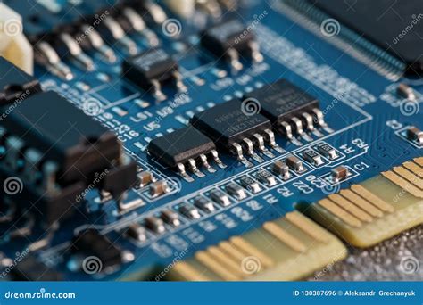 Electronic Circuit Board Close Up Processor Chips And Capacitors Stock Photo Image Of