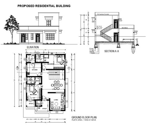 Housing Building Structure Detail Plan Elevation And Section 2d View Dwg File Artofit