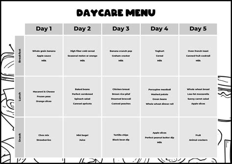 Menus Daycares 14 Free Pdf Printables Printablee