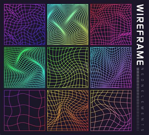 Colorful Wireframe Shapes Lined Perspective Mesh 3d Grid Low Poly Geometric Elements Stock