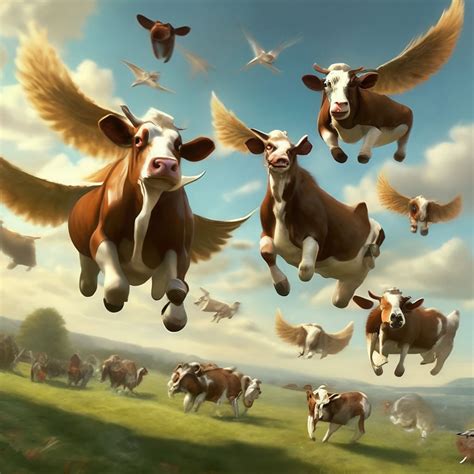 Flying Cows With Wings — Image Created In Shedevrum