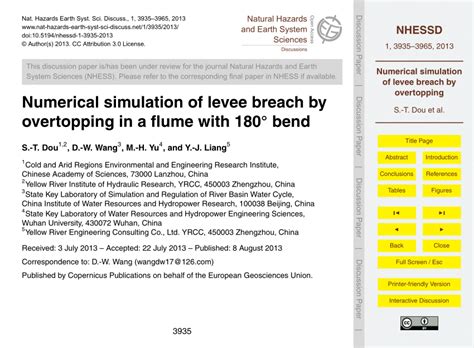Pdf Numerical Simulation Of Levee Breach By Overtopping In A Flume