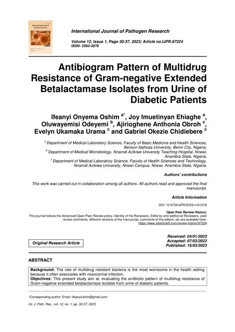 Pdf Antibiogram Pattern Of Multidrug Resistance Of Gram Negative