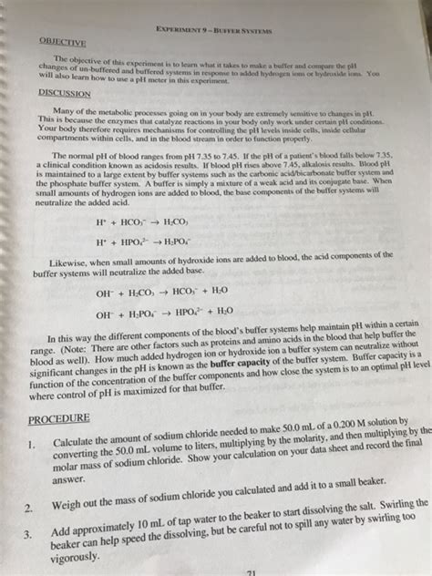 Solved Experiment 9 Buffer Systems Objective The Objective