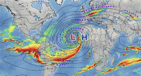 Global Weather Forecast Map With Pressure Systems Stock Illustration