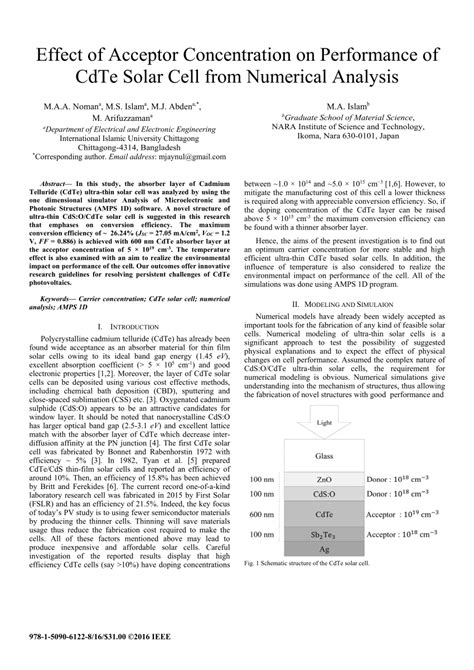 Pdf Effect Of Acceptor Concentration On Performance Of Cdte Solar