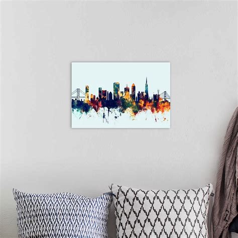 San Francisco City Skyline On Light Blue Wall Art Canvas Prints