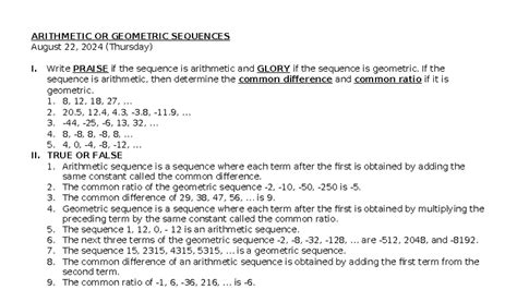 Arithmetic Or Geometric Sequences Practice Questions Studocu